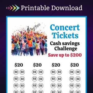 A6 Concert Tickets Savings Challenge Printable for Music Band Money ...