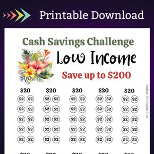 Low Income Savings Challenge Printable for Family Cash Budgeting Goal ...