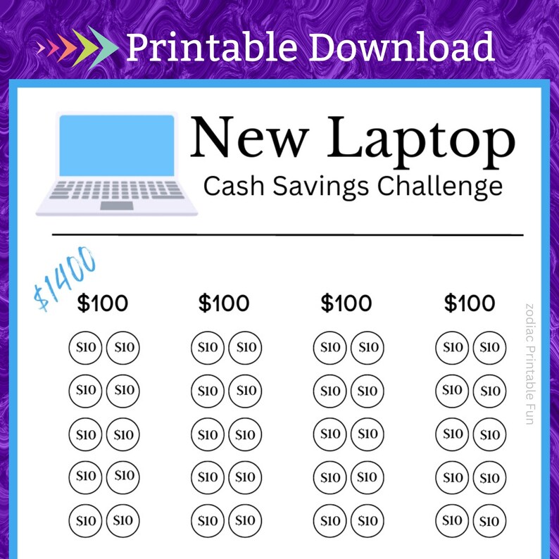 A6 Laptop Savings Challenge Printable College School Student Computer ...