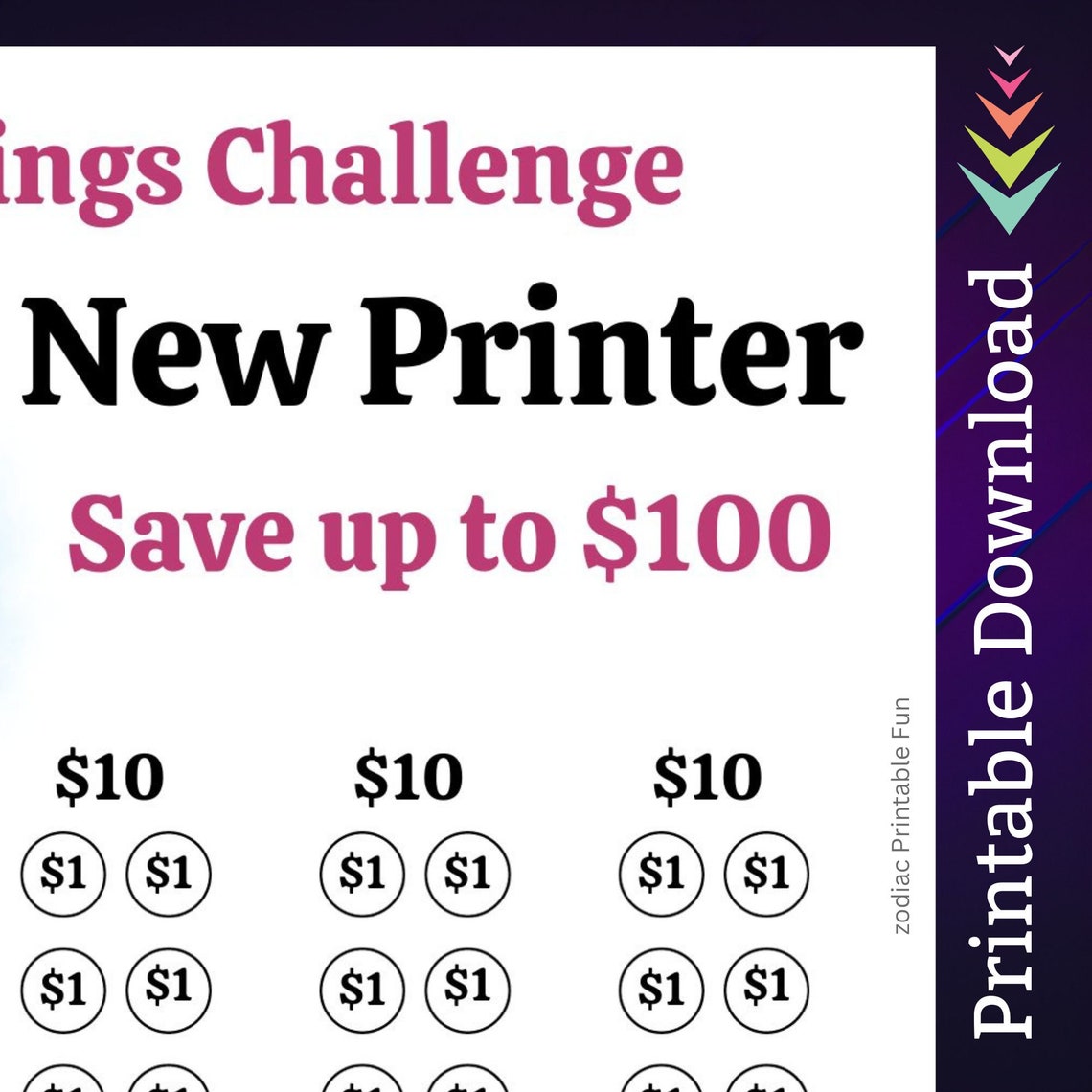 Printer Savings Challenge Printable for Home Office Money Saving ...