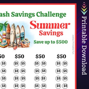 A6 Summer Savings Challenge Printable Insert for Summer Fun Cash ...