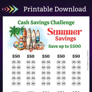 Summer Savings Challenge Printable for Summer Fun Activities Cash ...