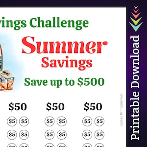 Summer Savings Challenge Printable for Summer Fun Activities Cash ...