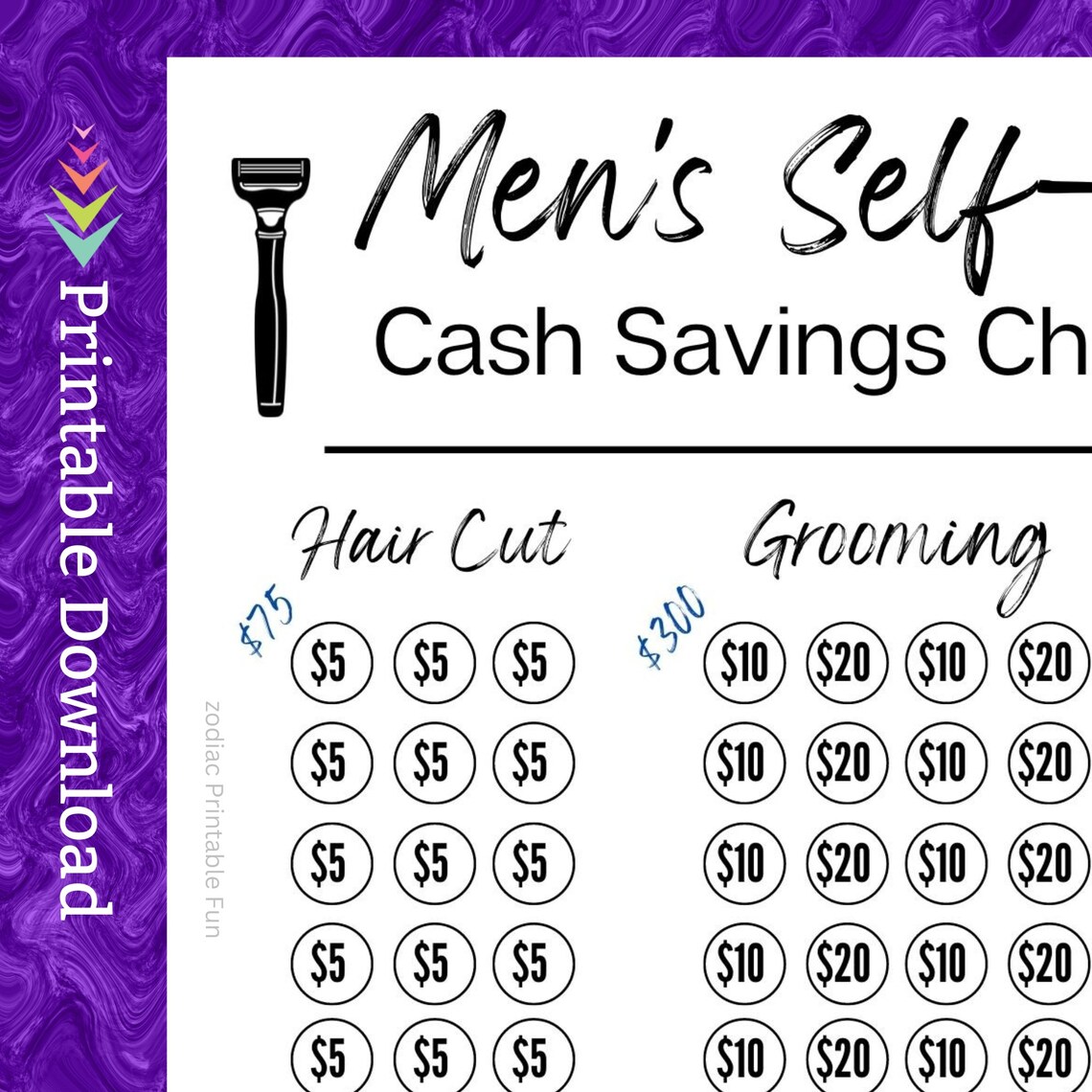 Men Savings Challenge Printable for Men Self Care Money Saving Fund for ...
