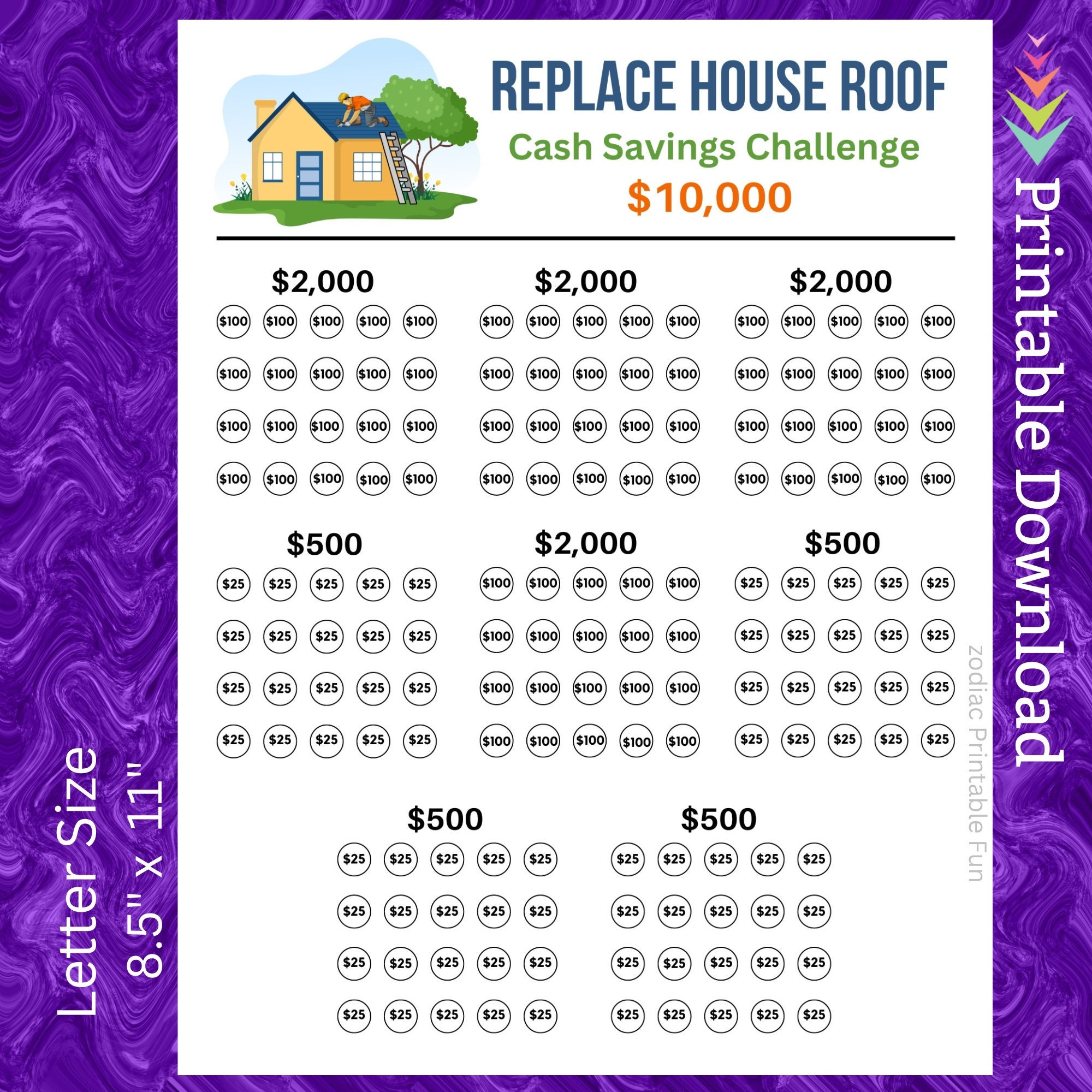 House Savings Challenge Printable for Home Roof Replacement - Etsy