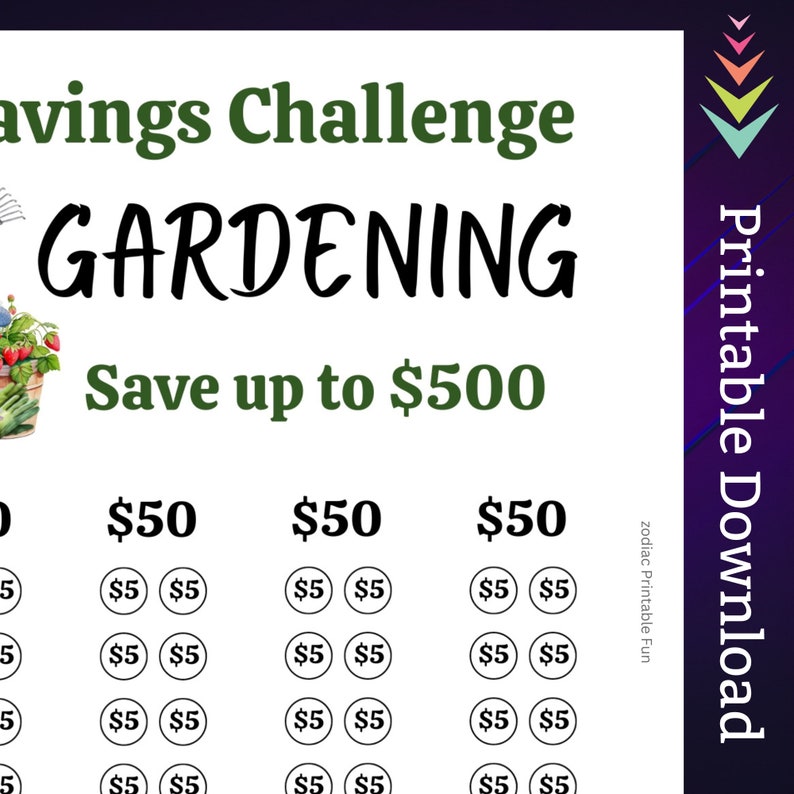 Gardening Savings Challenge Printable for Yard Maintenance Money Saving ...