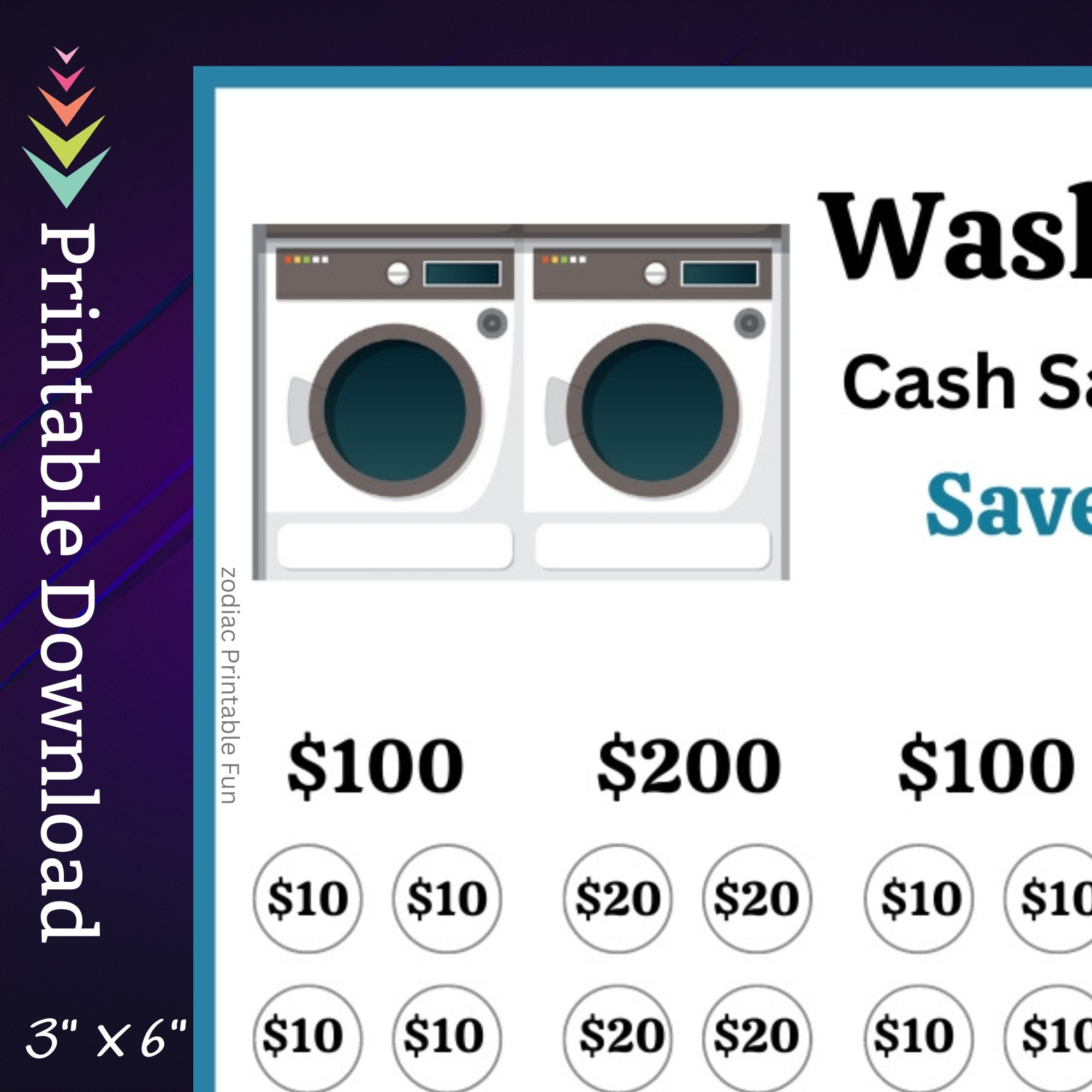 A6 Washer & Dryer Cash Savings Challenge Printable Budget Binder Insert ...