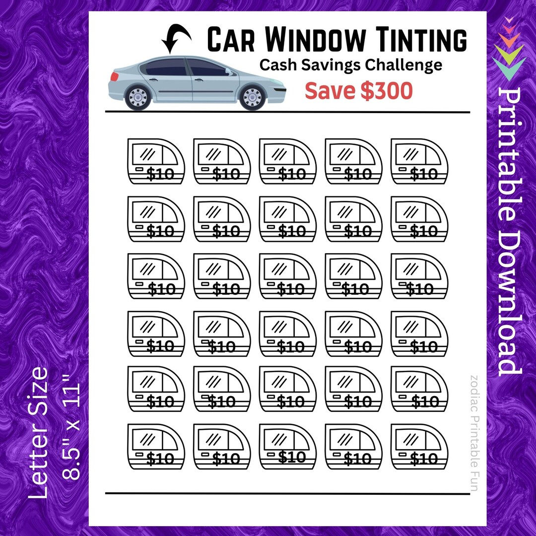 Car Window Tinting Cash Savings Challenge Printable for Automobile ...