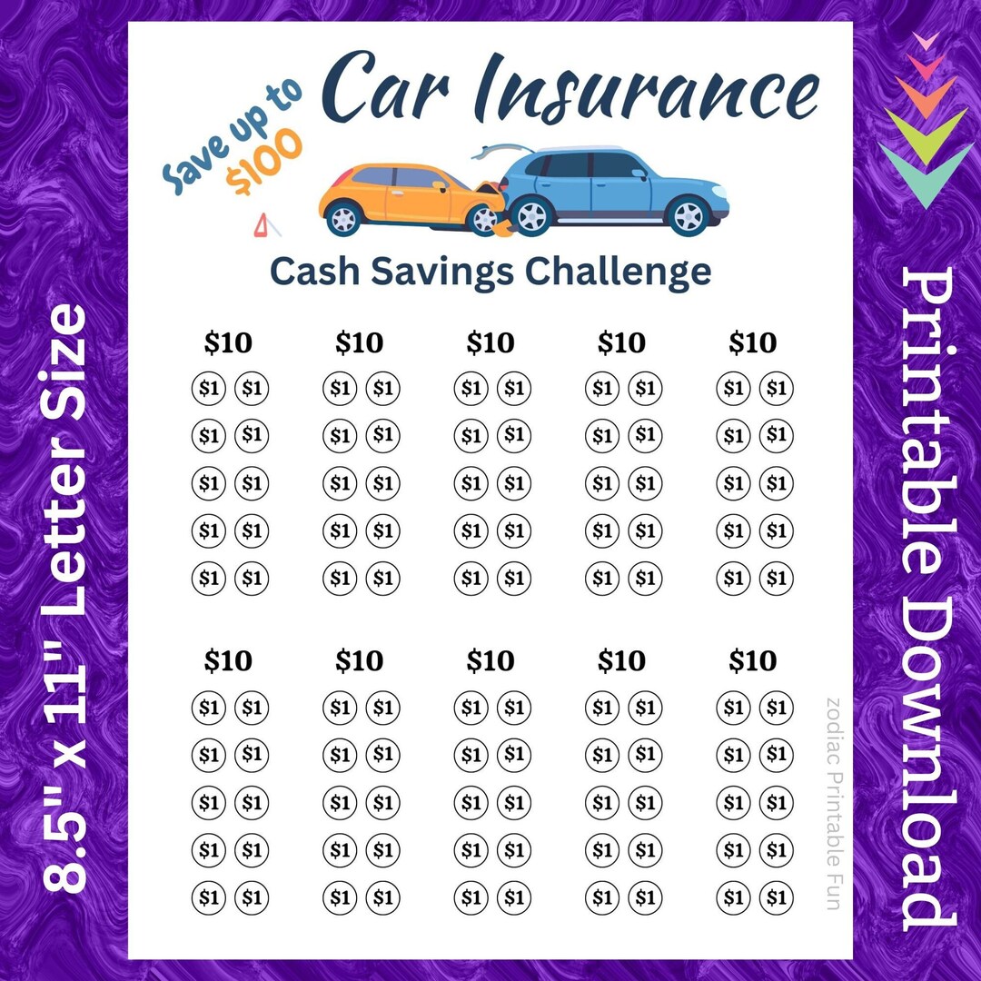 Car Insurance Savings Challenge Printable for Auto Insurance Bill Money ...