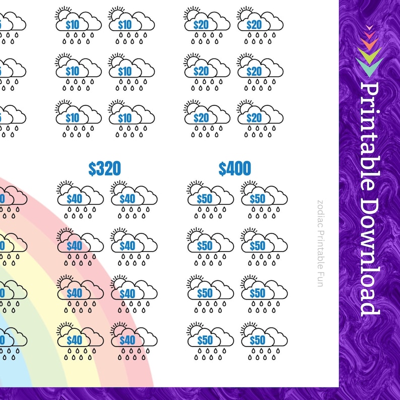 Rainy Day Savings Challenge Printable Household Money Saving Sinking ...