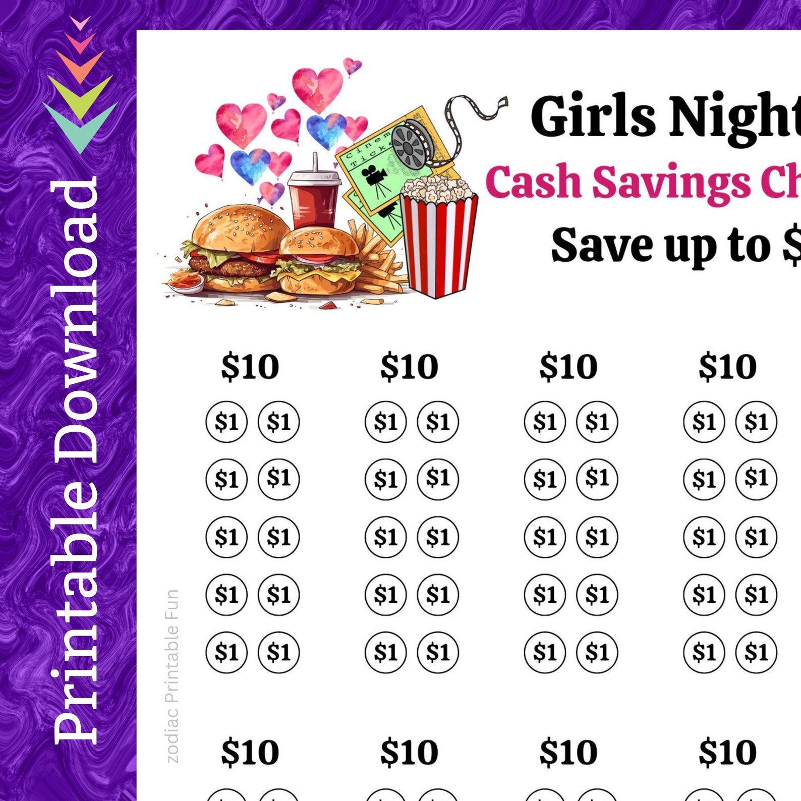 Ladies Night Savings Challenge Printable for Girls Night Out Dinner ...