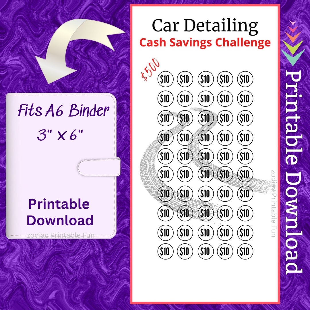 Car Detailing Cash Budget Saving Challenge Tracker Printable A6 Size - Etsy