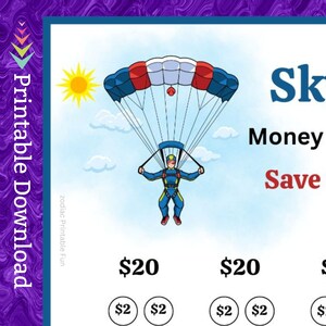 A6 Skydiving Savings Challenge Printable for Skydiver Parachute Jump ...