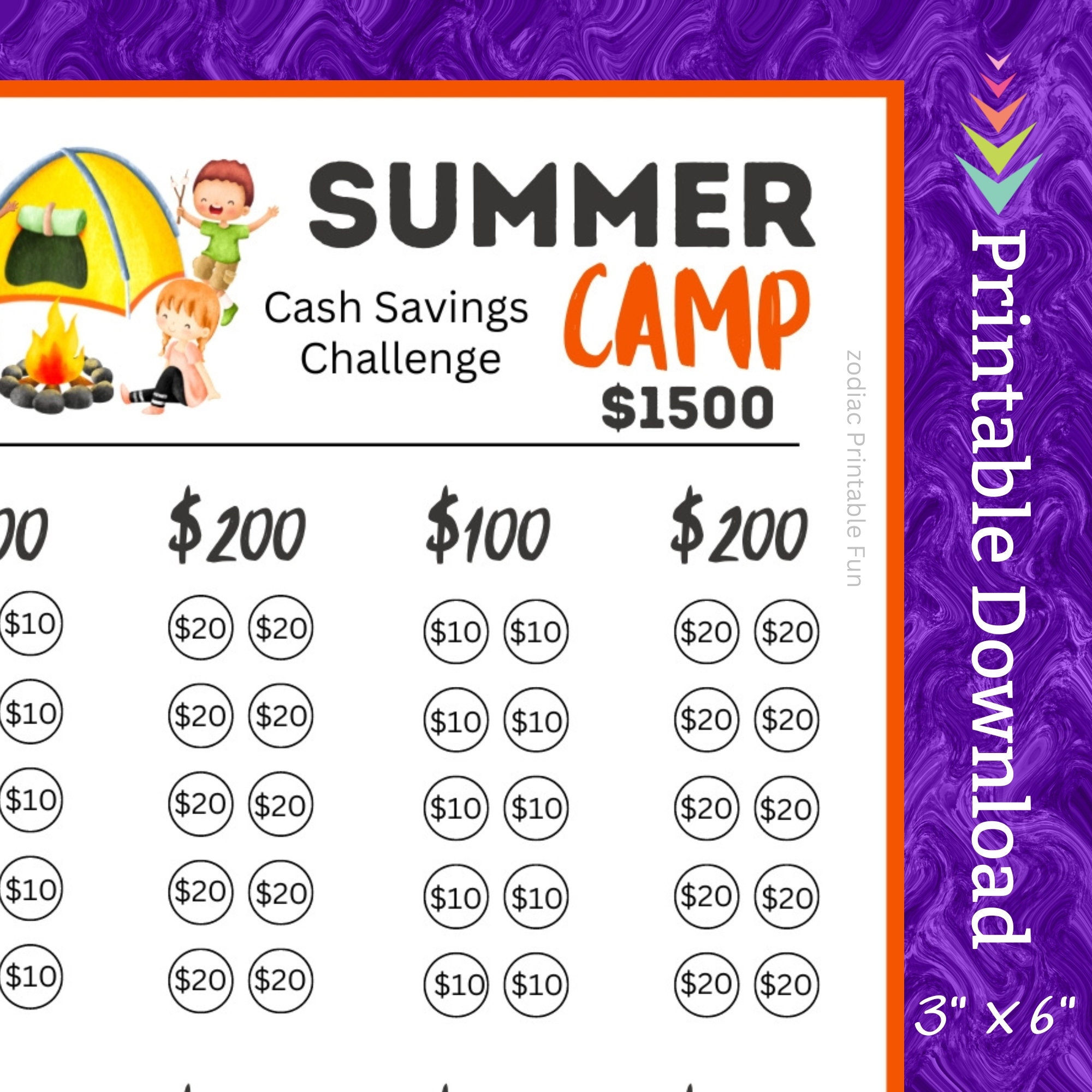 A6 Kids Summer Camp Cash Savings Challenge Activities Printable | A6 ...
