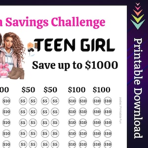Kids Savings Challenge Printable for Teen Girl Money Saving Fund for ...