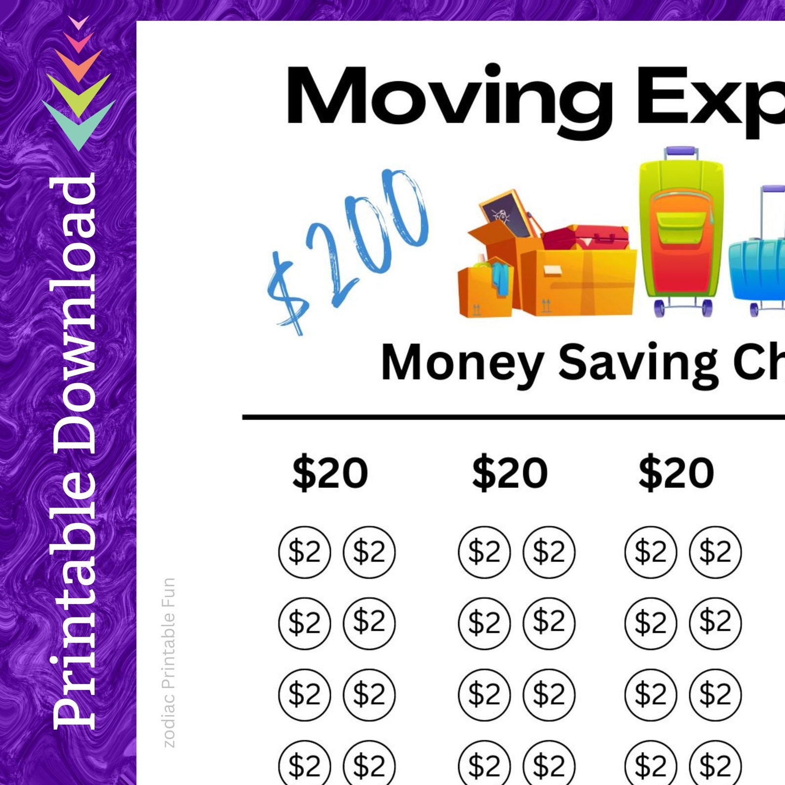 Moving Planner Money Saving Challenge Printable for Moving Expenses for ...