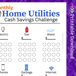 Home Utilities Bill Savings Challenge Printable for Paying Monthly ...