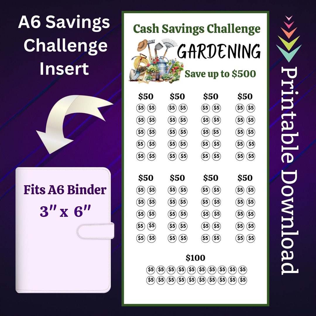 A6 Gardening Savings Challenge Printable for Yard Maintenance Money ...