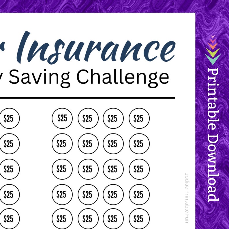 Car Insurance Savings Challenge Printable for Auto Insurance - Etsy