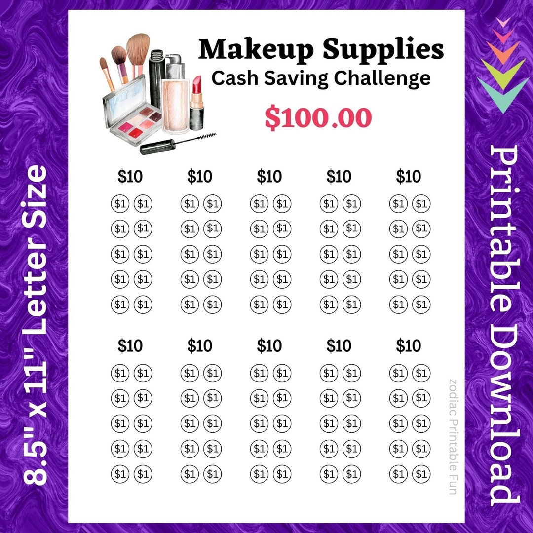 Makeup Savings Challenge Printable for Women Cosmetics Money Saving ...