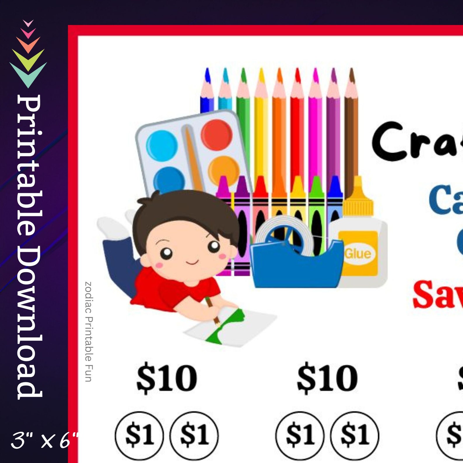 A6 Kid Craft Supplies Savings Challenge Printable for Kids Art ...