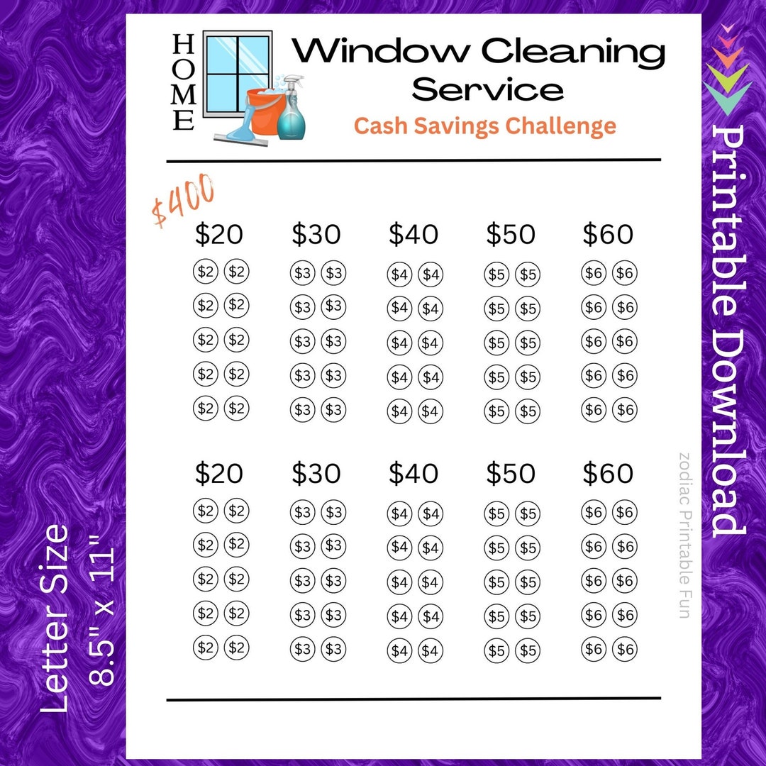 House Cleaning Savings Challenge Printable Home Window Cleaning Money ...