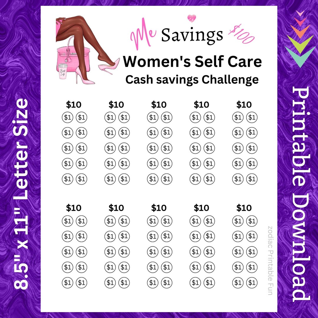 Self Care Savings Challenge Printable for Women's Taking Care of Body ...