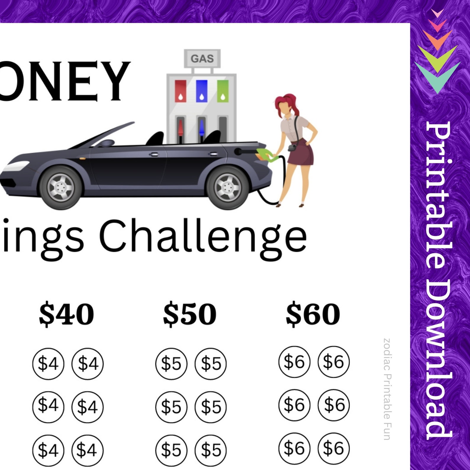 Gas Pump Savings Challenge Printable Car Maintenance Cash Saving Budget ...