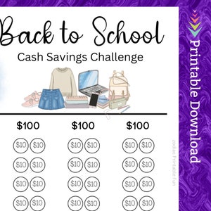 School Cash Savings Challenge Printable for Back to School Student ...