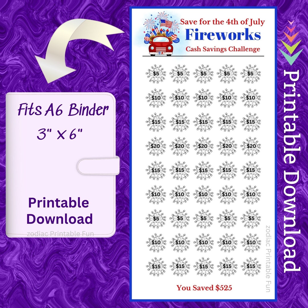 July 4th Fireworks A6 Savings Challenge Printable Mini Budget Binder ...