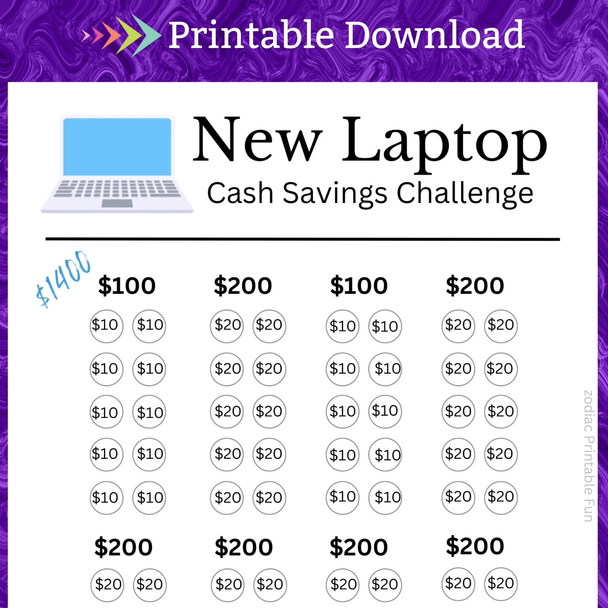 Laptop Savings Challenge Printable College School Student Computer ...