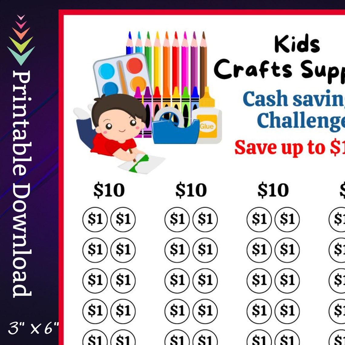 A6 Kid Craft Supplies Savings Challenge Printable for Kids Art ...