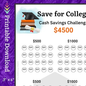 A6 College Savings Challenge Printable Insert for School Student ...