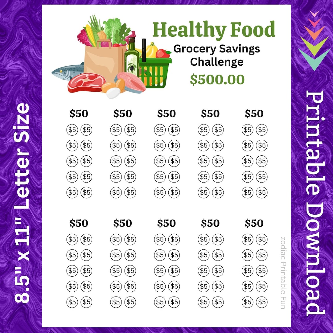 Healthy Food Cash Savings Challenge Printable for Saving Money for ...