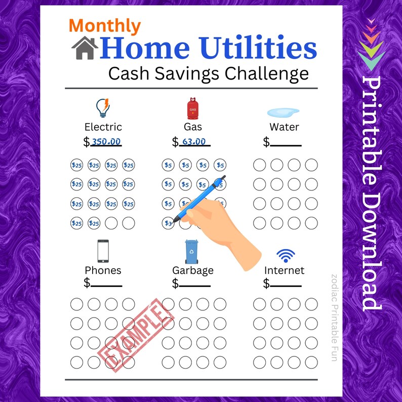 Home Utilities Bill Savings Challenge Printable for Paying Monthly ...