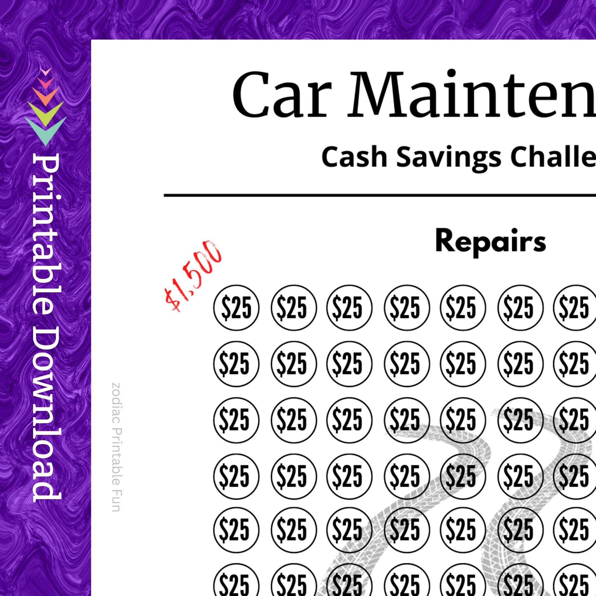 Car Maintenance Savings Challenge Printable Automobile Vehicle Repair ...