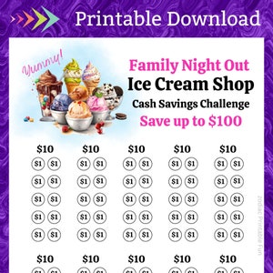 Ice Cream Savings Challenge Printable for Kids Ice Cream Birthday Cash ...