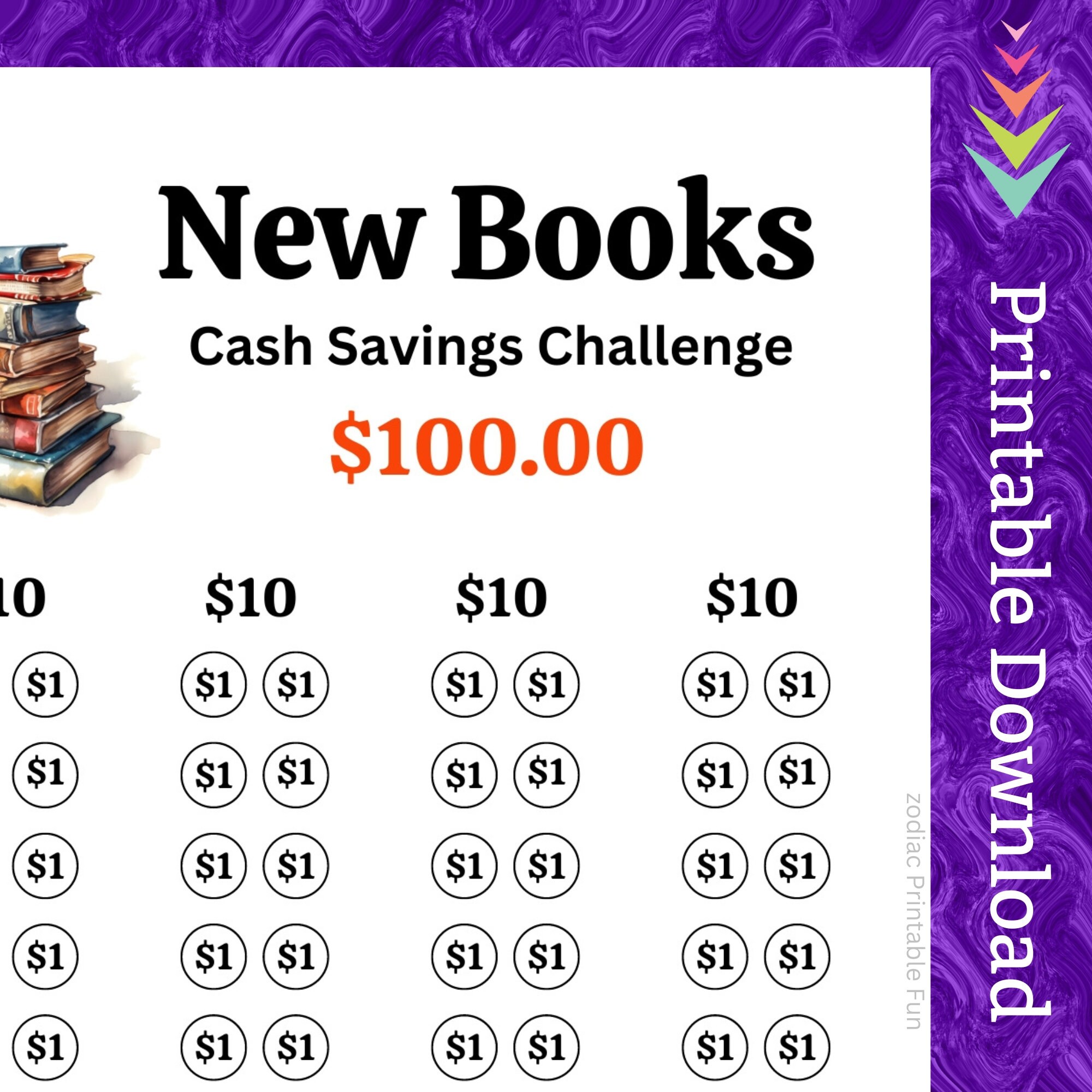 Book Savings Challenge Printable Reading Planner Money Saving Fund for ...