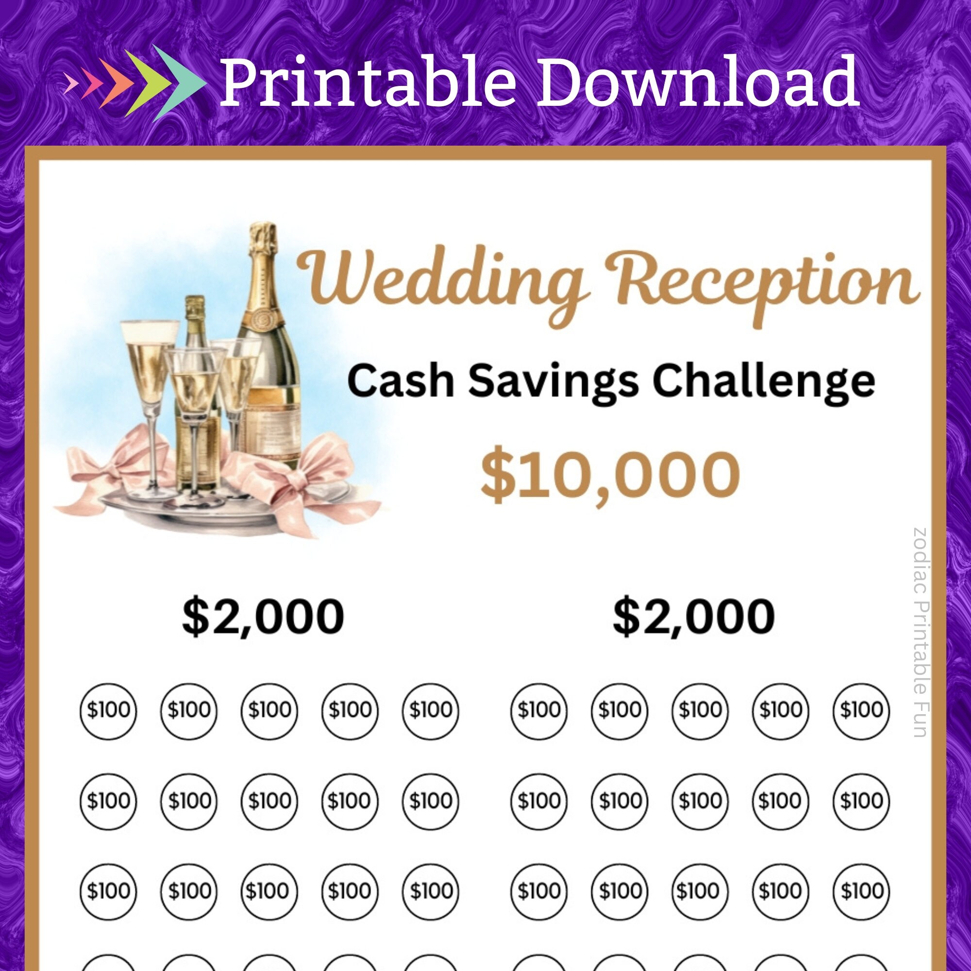 A6 Wedding Reception Savings Challenge Printable Insert for Wedding ...