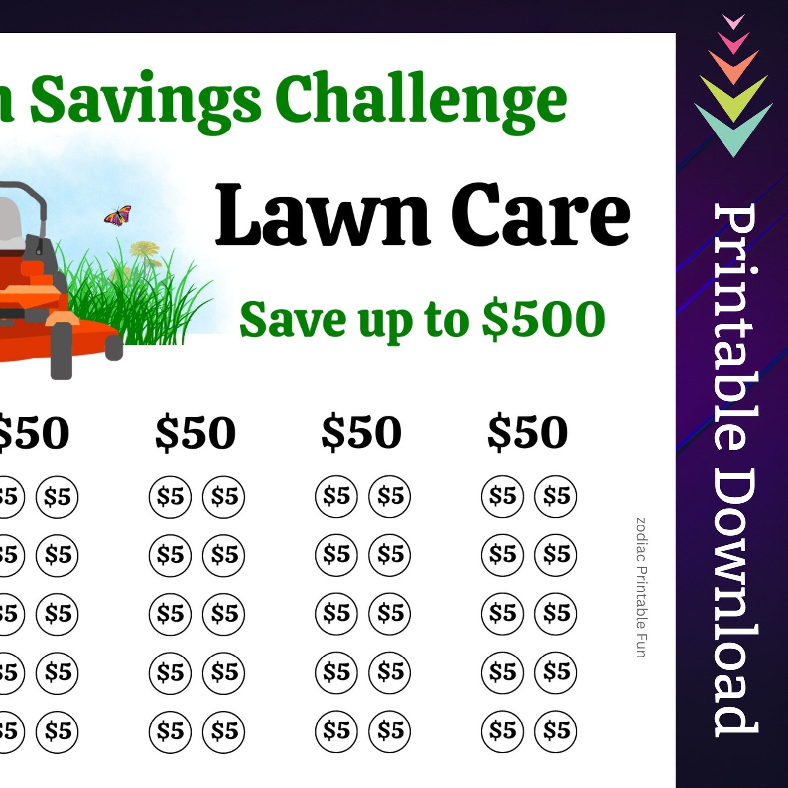 Lawn Care Savings Challenge Printable for Yard Mowing Money Saving ...