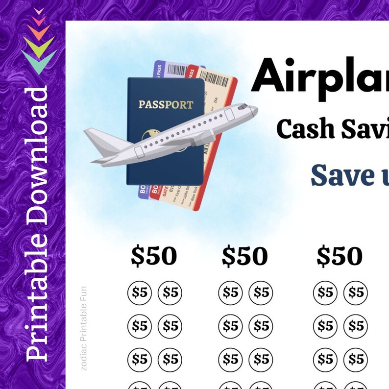 Airplane Ticket Cash Savings Challenge Printable for Family Vacation - Etsy