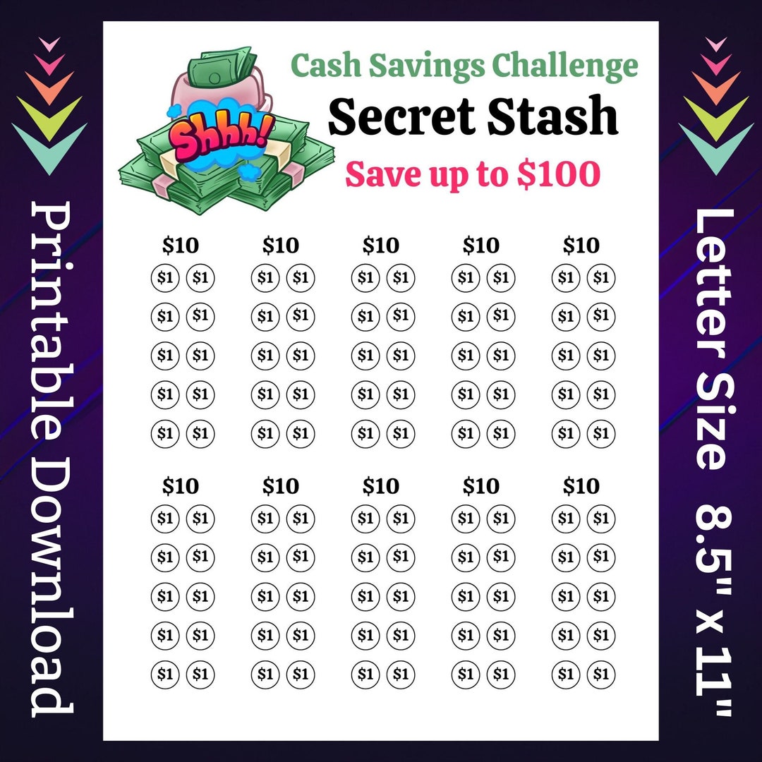 Secret Stash Savings Challenge Printable for Money Saving Sinking Fund ...