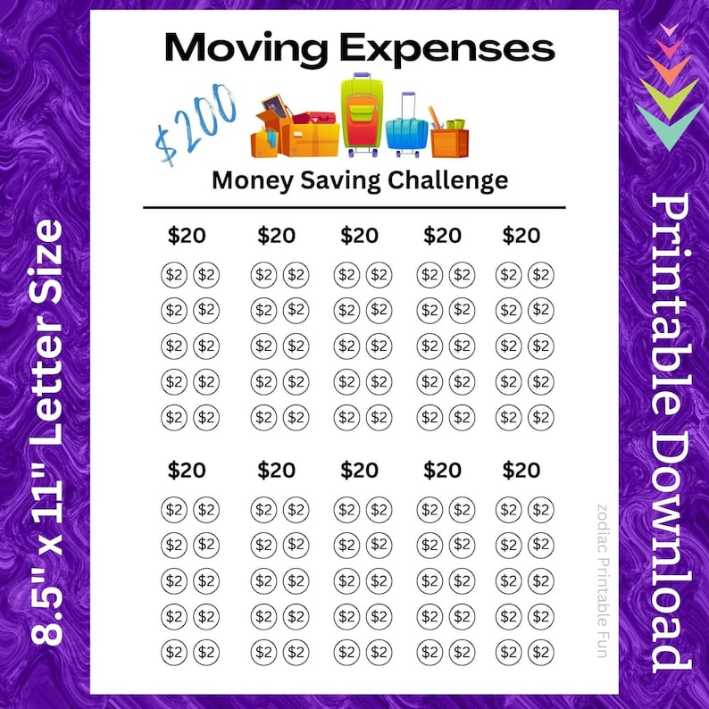 Moving Planner Money Saving Challenge Printable for Moving Expenses for ...