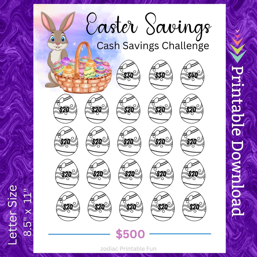 Easter Saving Challenge Printable for Easter Basket Easter Egg Hunt for ...