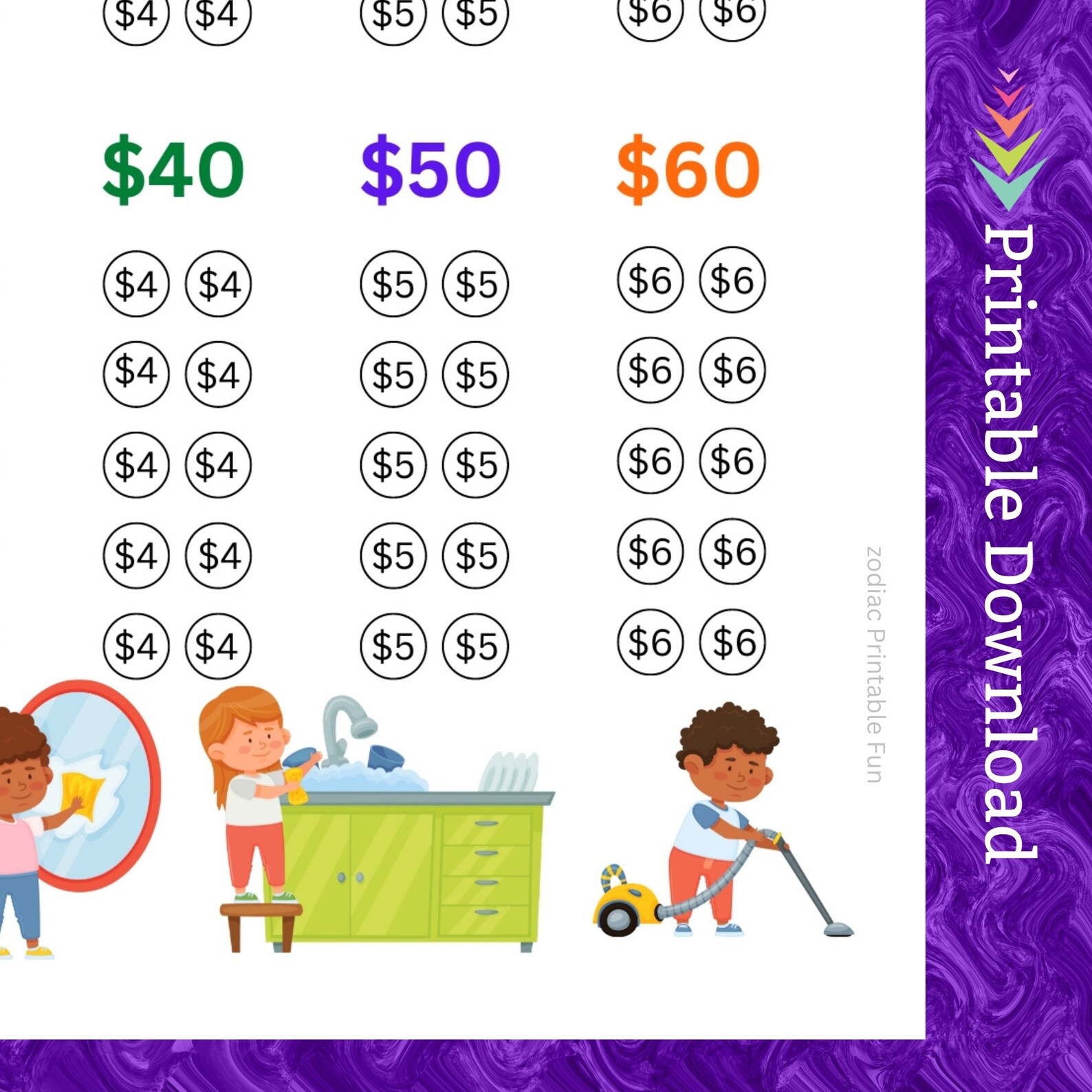 Kids Allowance Savings Challenge Printable for Children Budgeting Cash ...