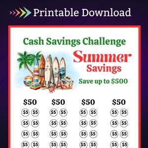 A6 Summer Savings Challenge Printable Insert for Summer Fun Cash ...