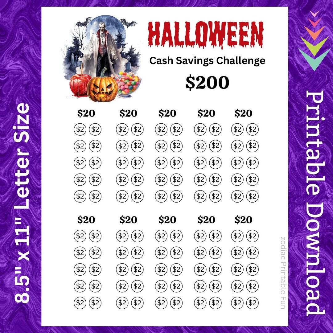 Halloween Cash Savings Challenge Printable for Kids Costume Party - Etsy