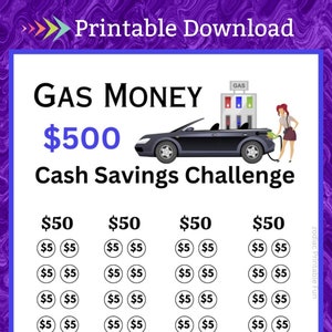 A6 Savings Challenge Printable Insert for Automobile Car Gas Station ...