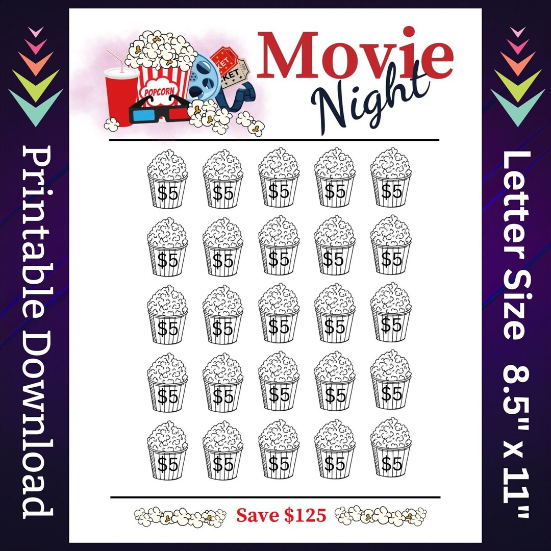 Movie Savings Challenge Printable for Family Night Out Money Saving ...