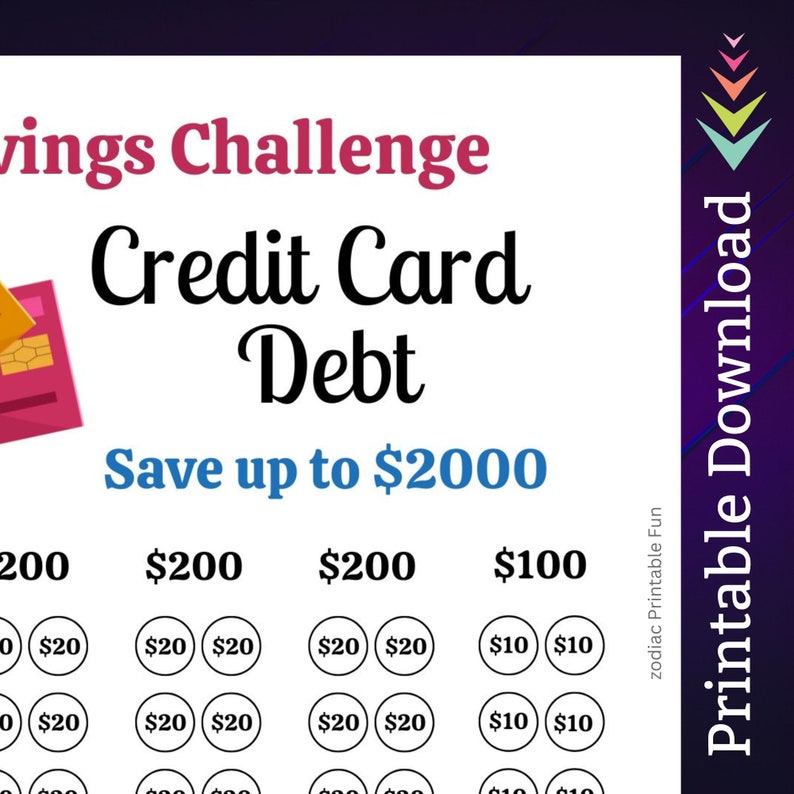 Debt Payoff Savings Challenge Printable for Credit Card Payment Money ...